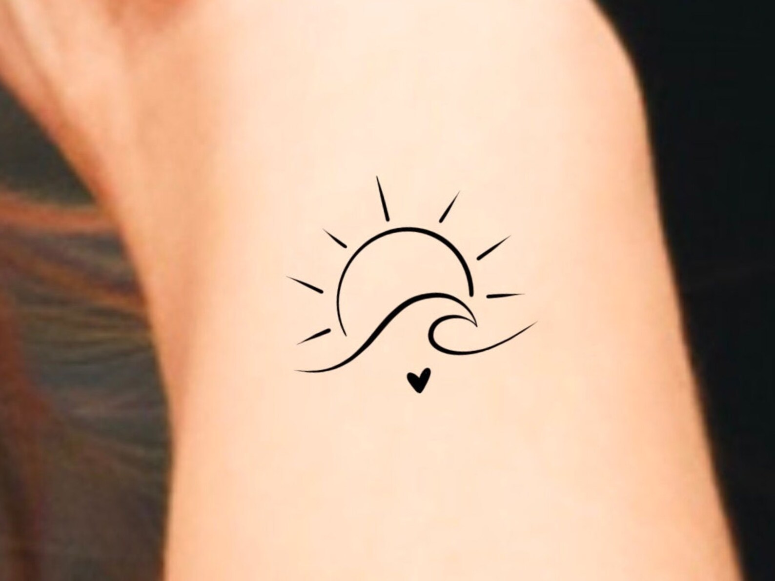 Sun Wave Heart Temporary Tattoo - Etsy