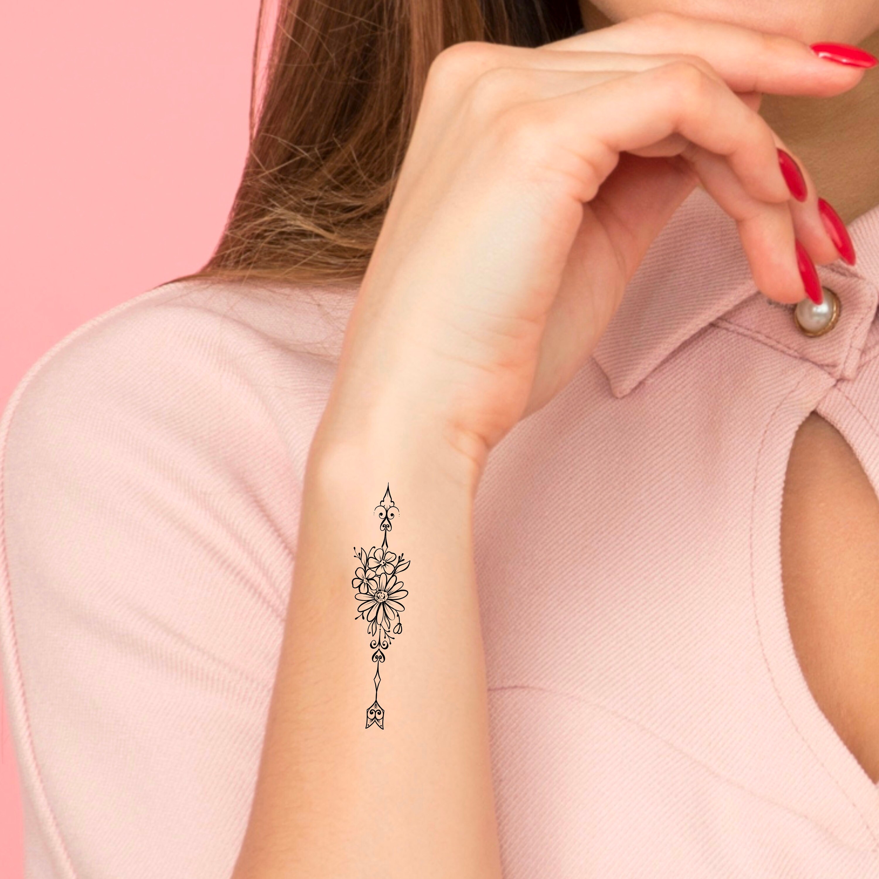 Daisy Floral Arrow Temporary Tattoo / Flower Tattoo / Arrows - Etsy
