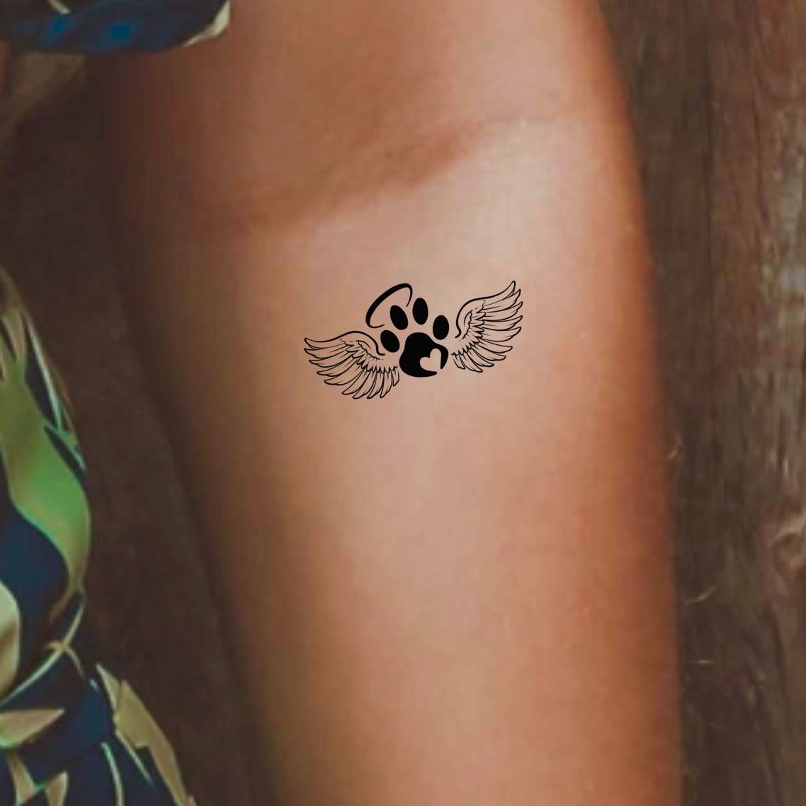 Paw Print Heart Angel Wings Temporary Tattoo / Dog Angel Wings - Etsy