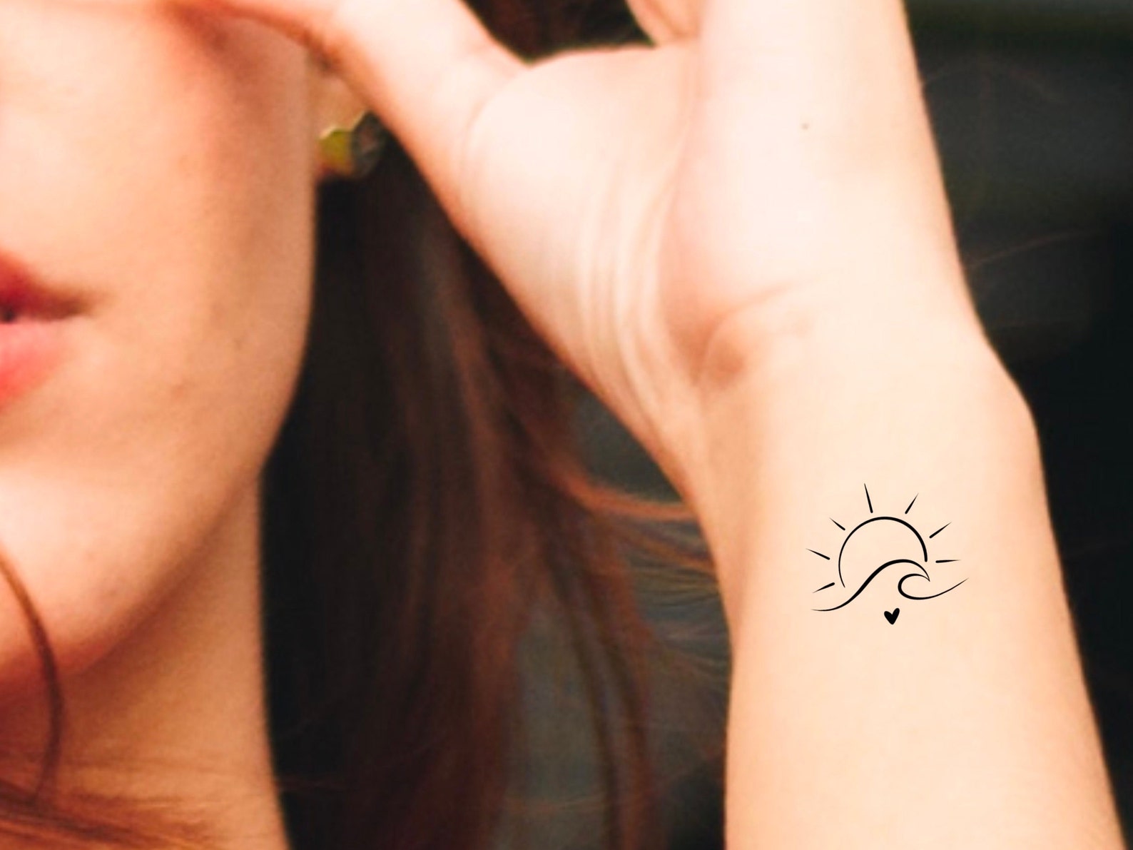 Sun Wave Heart Temporary Tattoo - Etsy