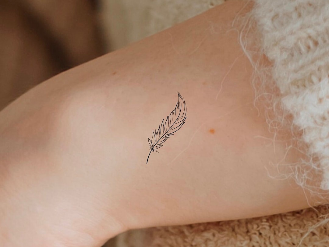 Feather Temporary Tattoo Fine Line Feather Tattoo - Etsy