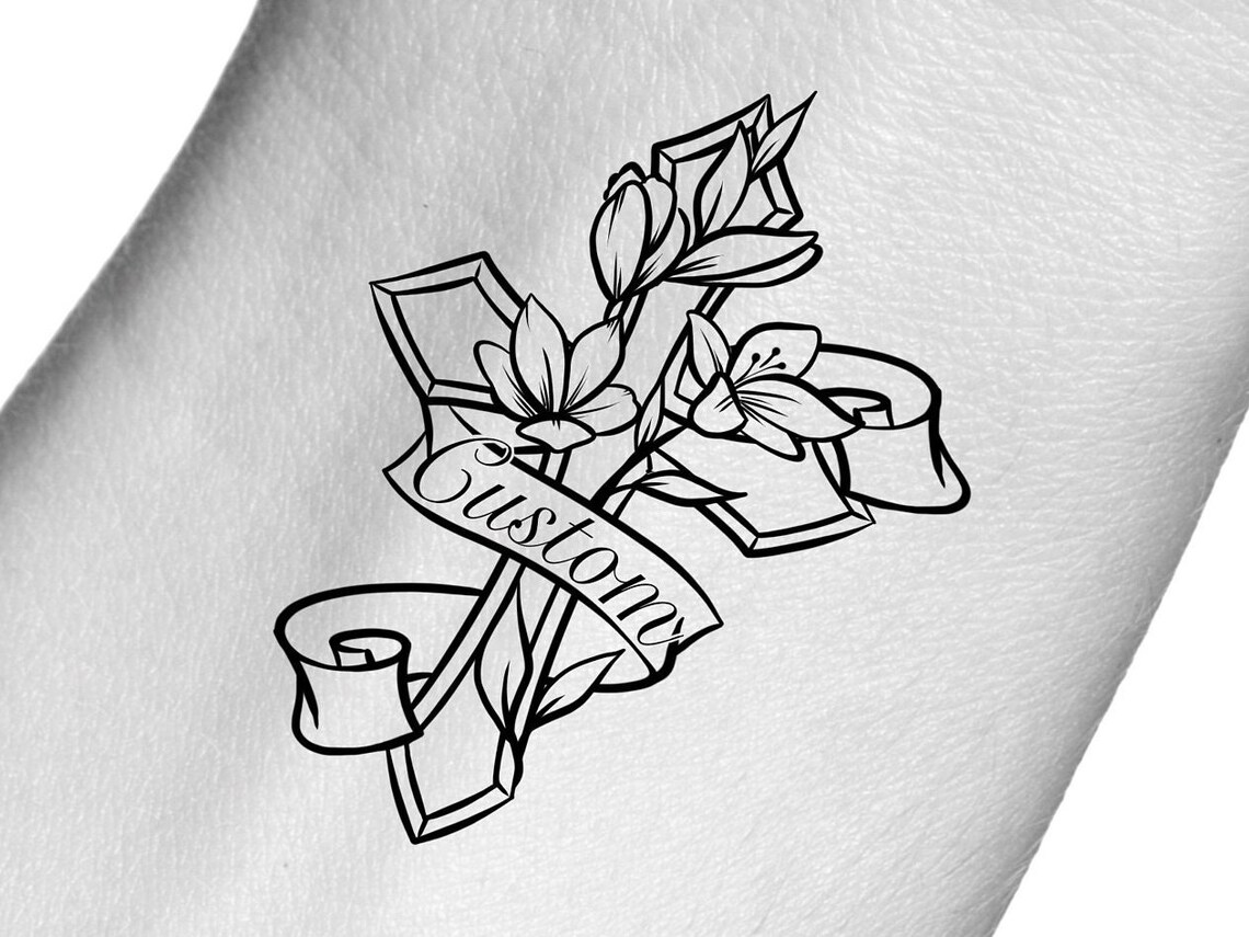Custom Words Cross Temporary Tattoo - Etsy