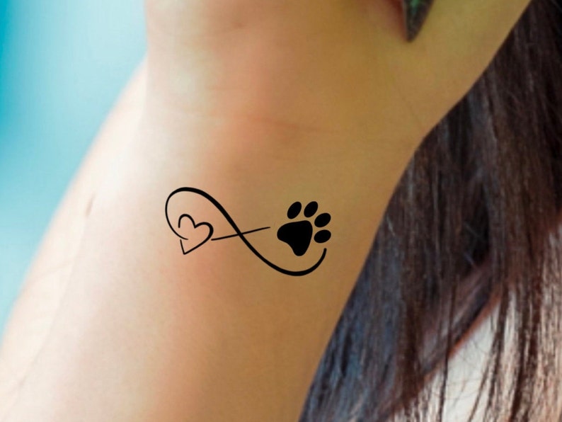 Paw Print Infinity Temporary Tattoo / Paw Print Heart Tattoo / | Etsy