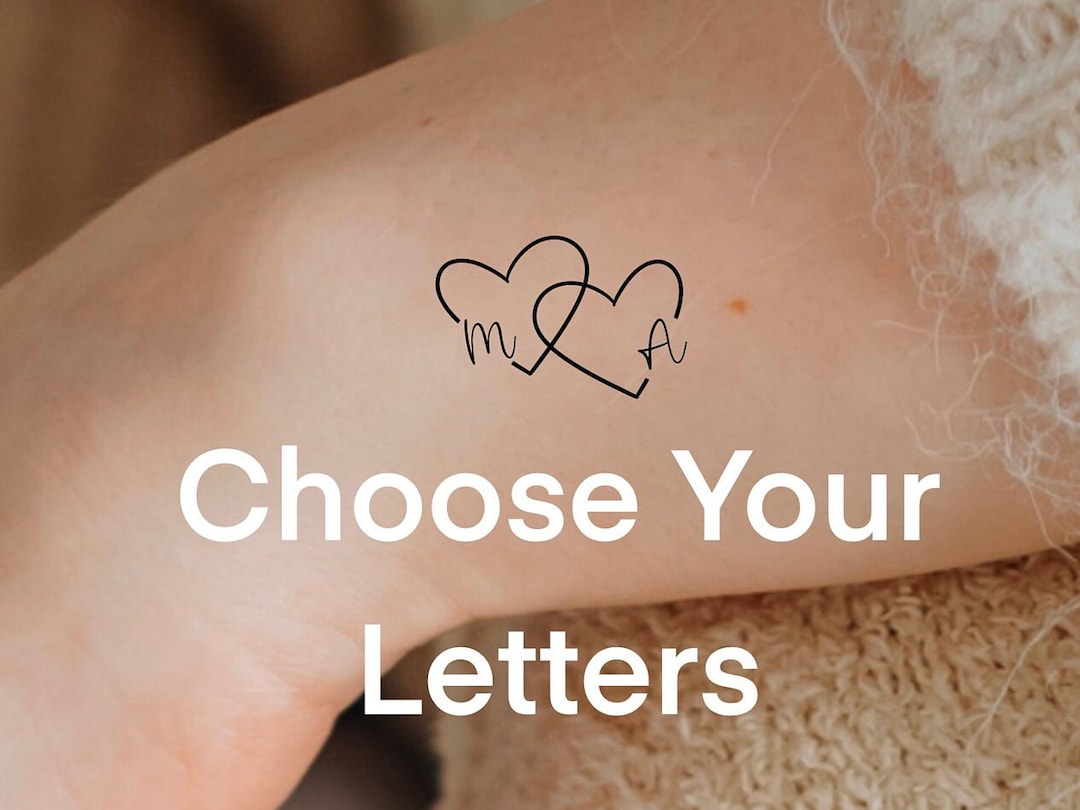 Custom Initials Hearts Temporary Tattoo / Interlocking Hearts Tattoo - Etsy
