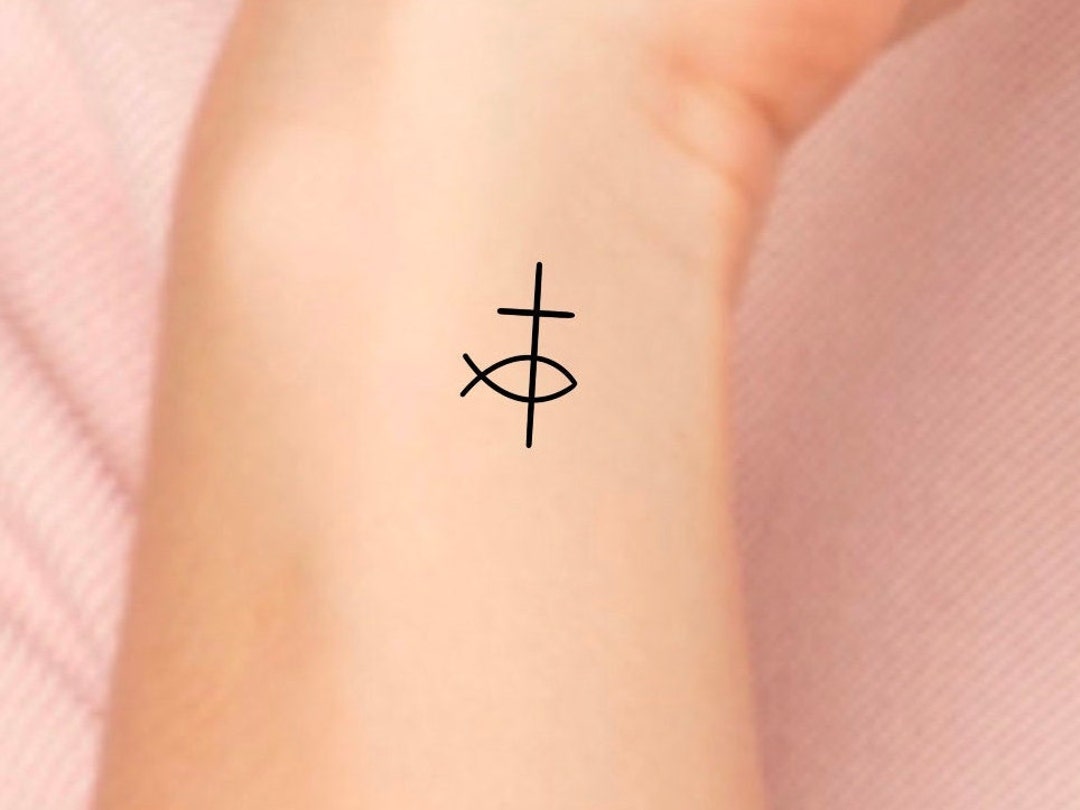 Christian Fish Symbol With Cross Tattoo