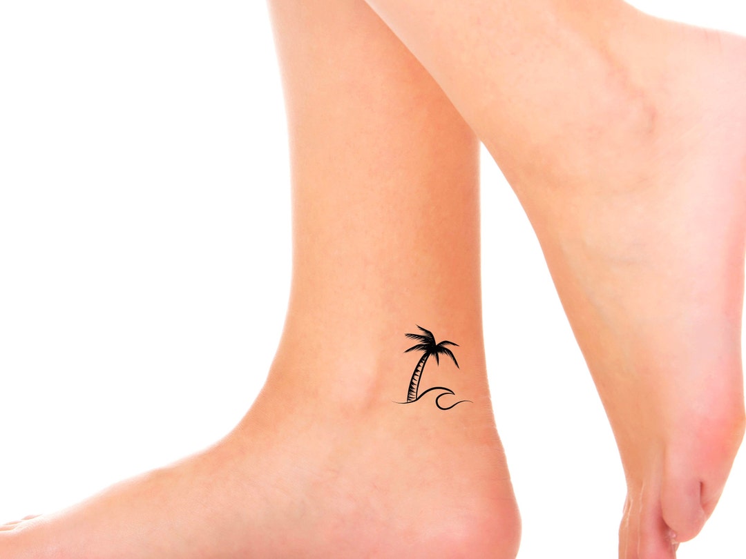 Palm Tree Wave Temporary Tattoo / Palm Tree Temp Tattoo / Plant Tattoo ...