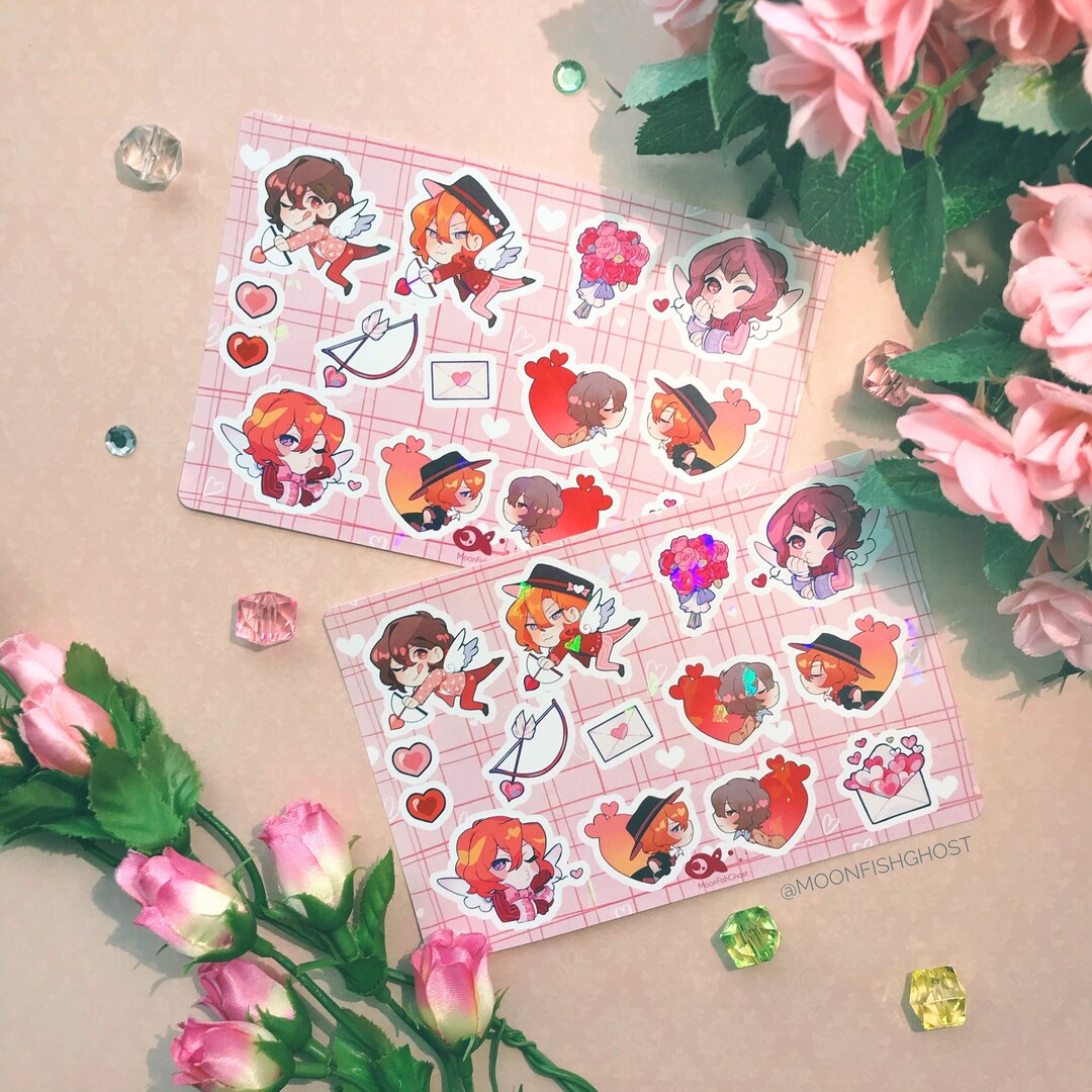 Sticker Sheets Holographic Valentine's Themed Bungou Stray Dogs Soukoku ...