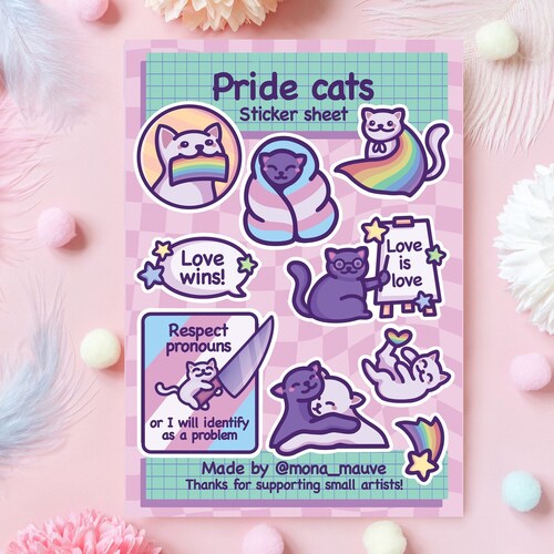 LGBTQ Pride Cats Sticker Sheet 10 Cute Recyclable Paper - Etsy