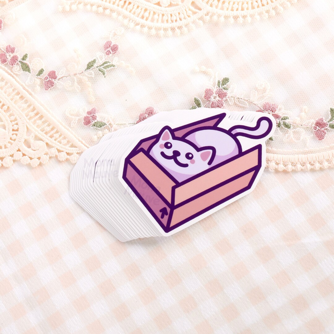 Cute Cat Meme Vinyl Sticker | Cat in a Box | Kawaii Waterproof Sticker ...