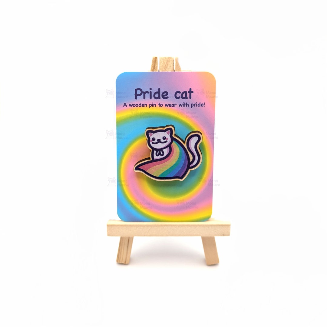 Cute Pride Cat Wooden Pin | LGBTQ+ Flag Badge | 40mm Badge With ...