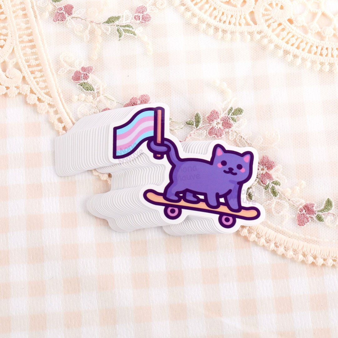 Cute Trans Pride Sticker | Trans Flag Cat on Skateboard | Cute Cat Meme ...