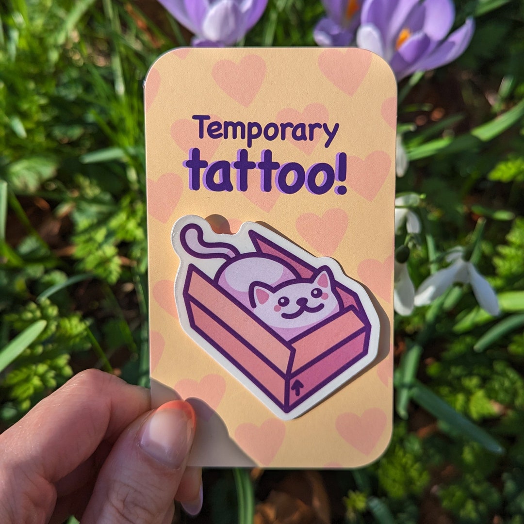 Cute Cat Meme Temporary Tattoo Cat in a Box Kawaii Tattoo for Kids ...