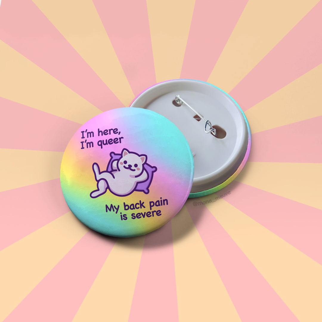 Funny Pride Button Badge | I'm Here, I'm Queer | Round Rainbow Button ...