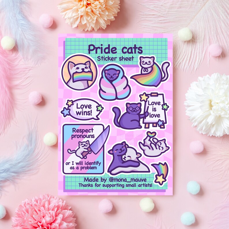 LGBTQ Pride Cats Sticker Sheet 10 Cute Stickers Love is - Etsy
