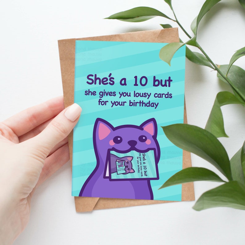 Funny Cat Birthday Card She's a 10 but Meme Happy - Etsy UK