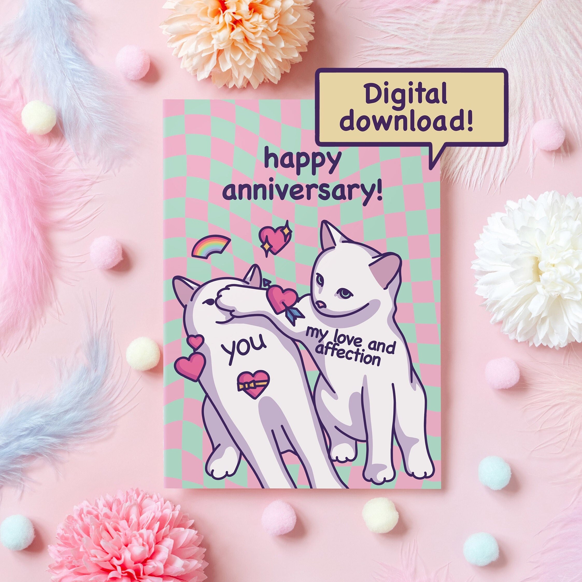 Printable Cute Cat Anniversary Card Instant Digital Download - Etsy