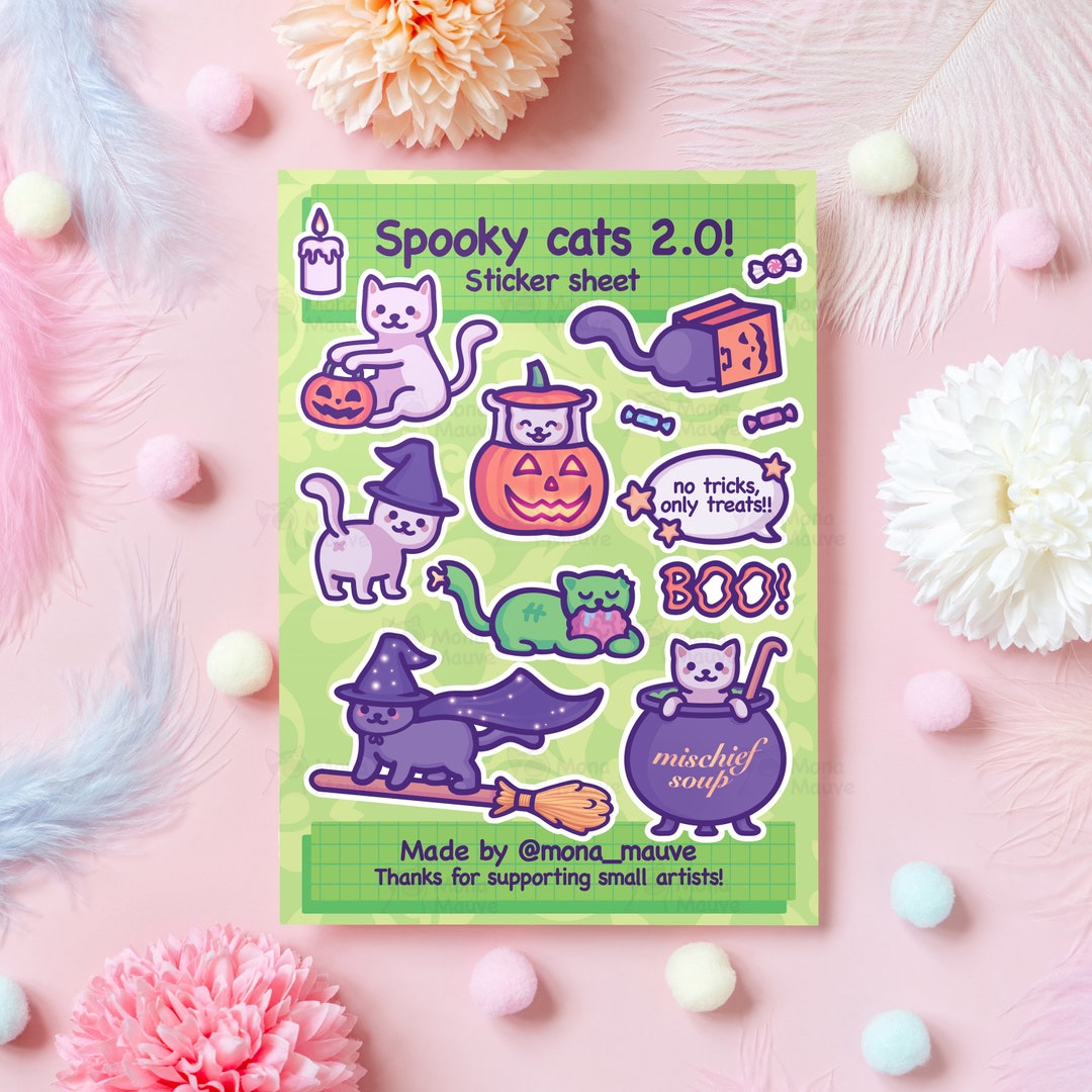 Cute Cat Halloween Sticker Sheet | 13 Vinyl Stickers | Trick or ...