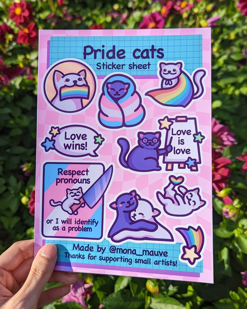 LGBTQ Pride Cats Sticker Sheet 10 Cute Stickers Love is - Etsy