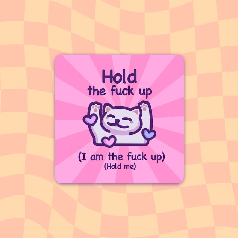 Funny Cat Meme Vinyl Sticker Hold The Fuck Up Square Etsy