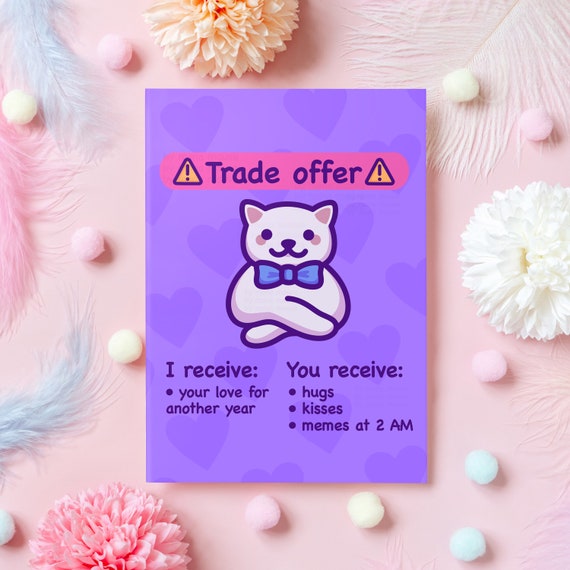 Best Trade Meme Funny Anniversary Card | Trade Offer Cat Meme