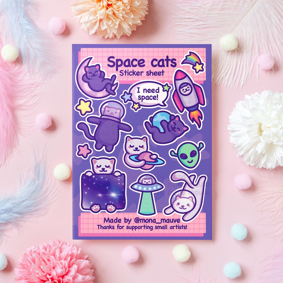 Space Cats Vinyl Sticker Sheet | 13 Cute Stickers | I Need Space, Alien ...