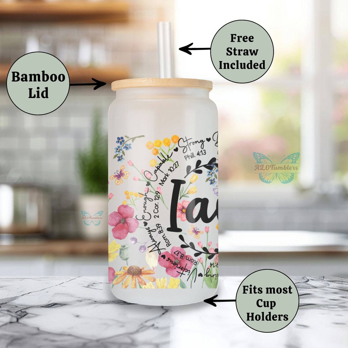 Christian Faith Glass Cup-bible Verse Frosted Cup With Name-iced Coffee ...