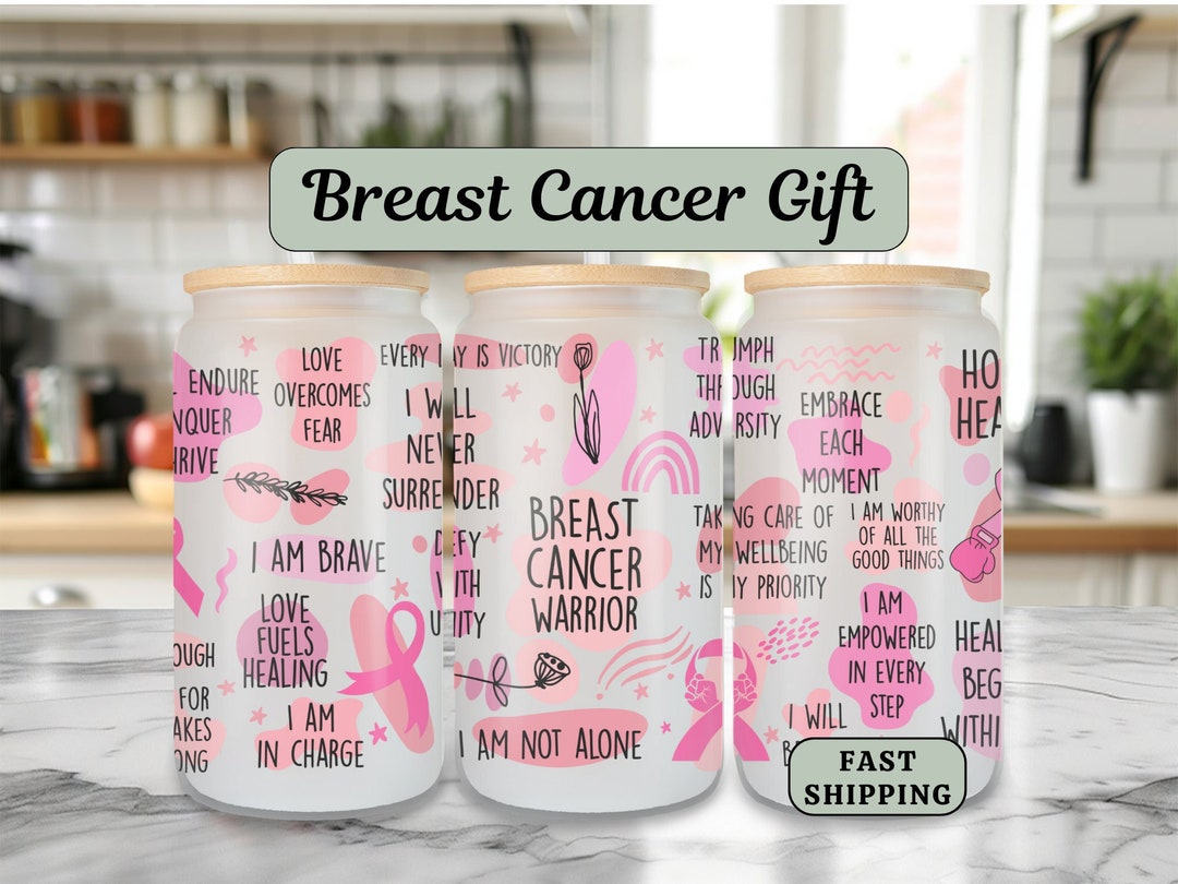 Breast Cancer Warrior Glass Frosted Cup - Pinktober Iced Coffee Cup ...