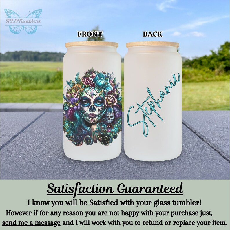 Personalized Sugar Skull Frosted Glass Tumbler-day of the Dead Iced ...