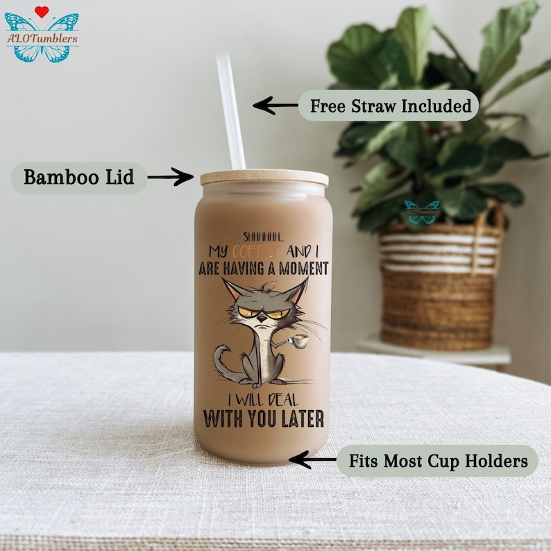 Sarcastic Cat Frosted Glass Cup With Name, Personalized Funny Cat Cup ...