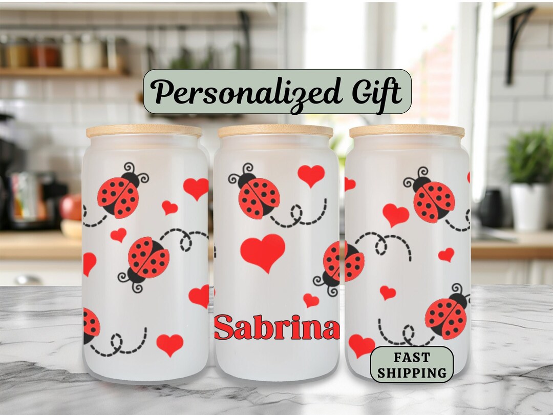 Personalized Ladybug Iced Coffee Cup, Glass Frosted Cup Gift for Best ...
