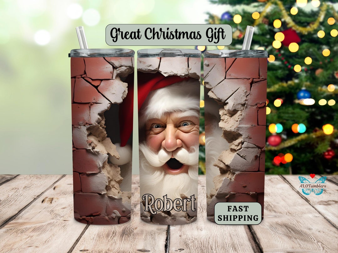 Santa Claus Tumbler Cup With Name, Personalized Santa Travel Coffee Cup ...