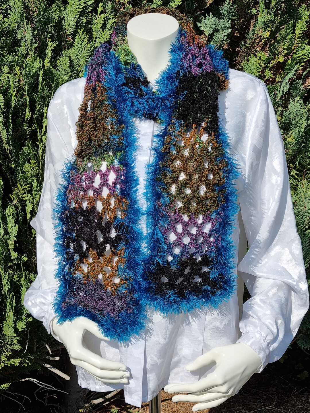 Scarf Made of Mottled Bouclé Yarn, Hand Crocheted - Etsy