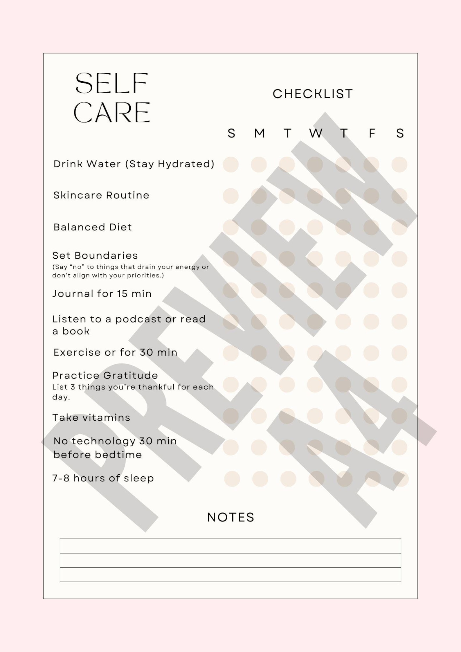Weekly Self-care Planner PDF Printable Self-care Checklist Wellness ...