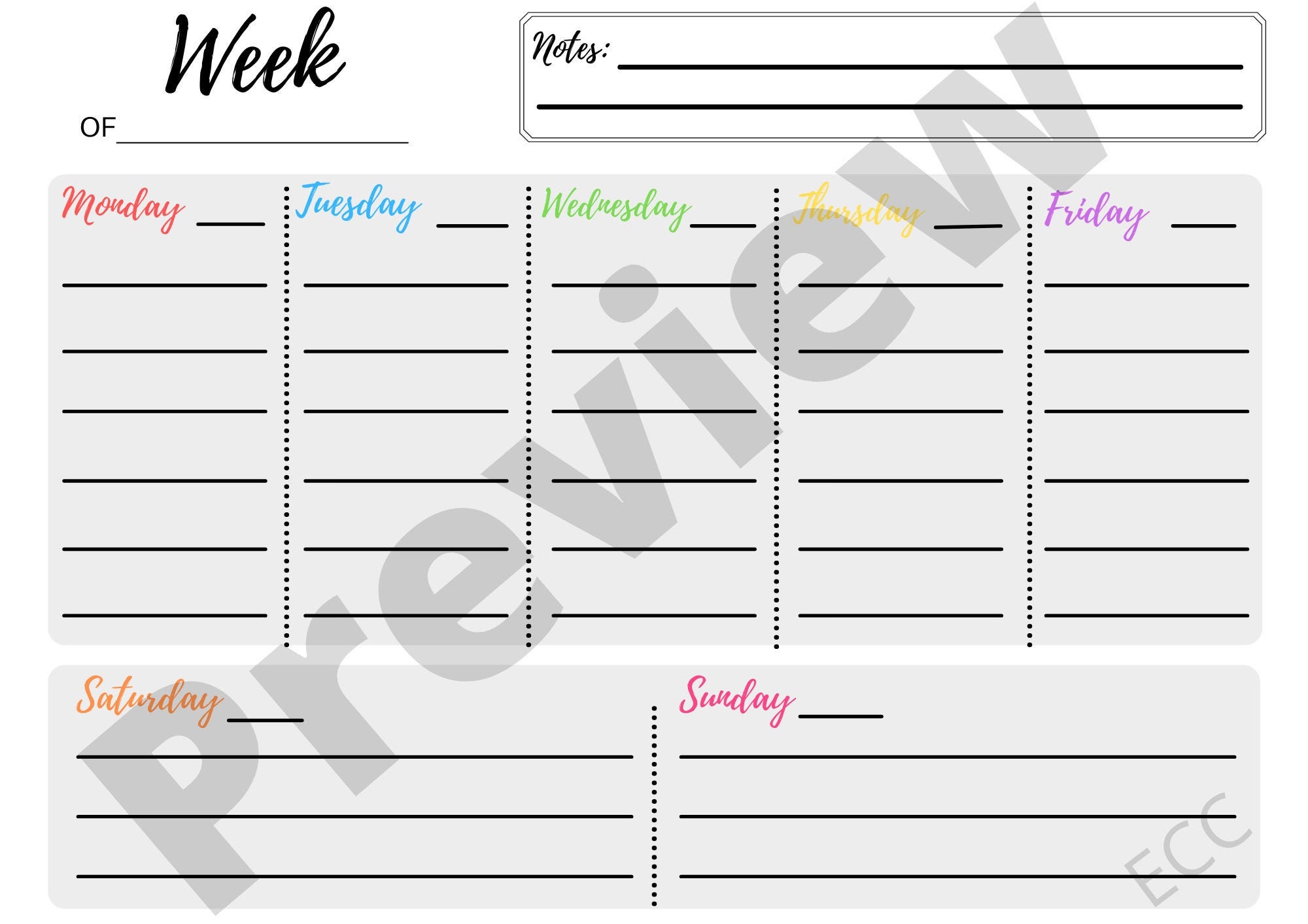 Weekly Planner, Landscape, Size A5/letter - Etsy