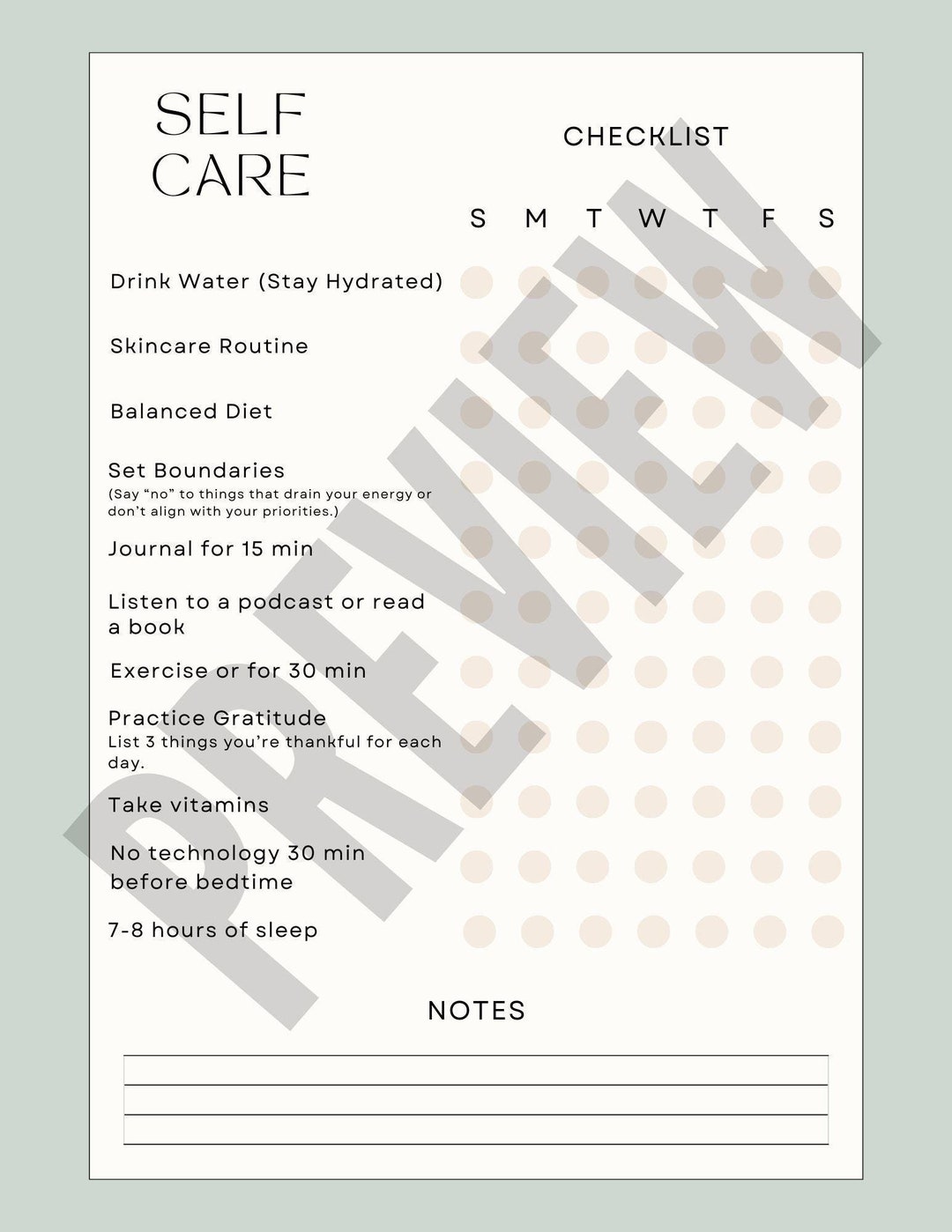 Weekly Self-care Planner PDF Printable Self-care Checklist Wellness ...