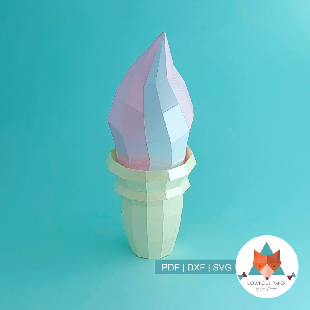 Ice Cream Cone - DIY Papercraft Low Poly (pdf/dxf/svg), Paper Model ...
