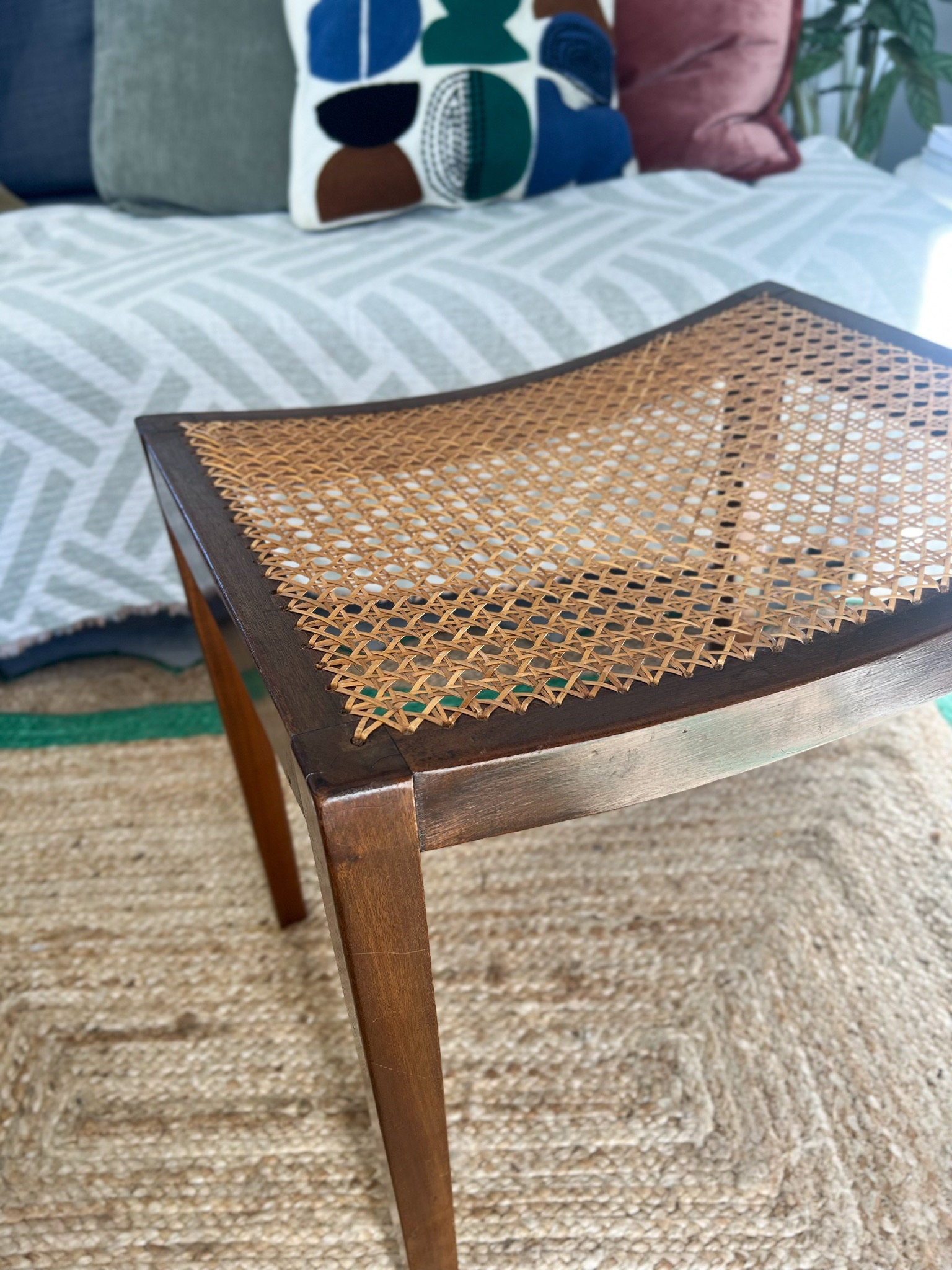 Vintage 1930s Oak & Rattan Bergere Curved Piano Stool - Etsy
