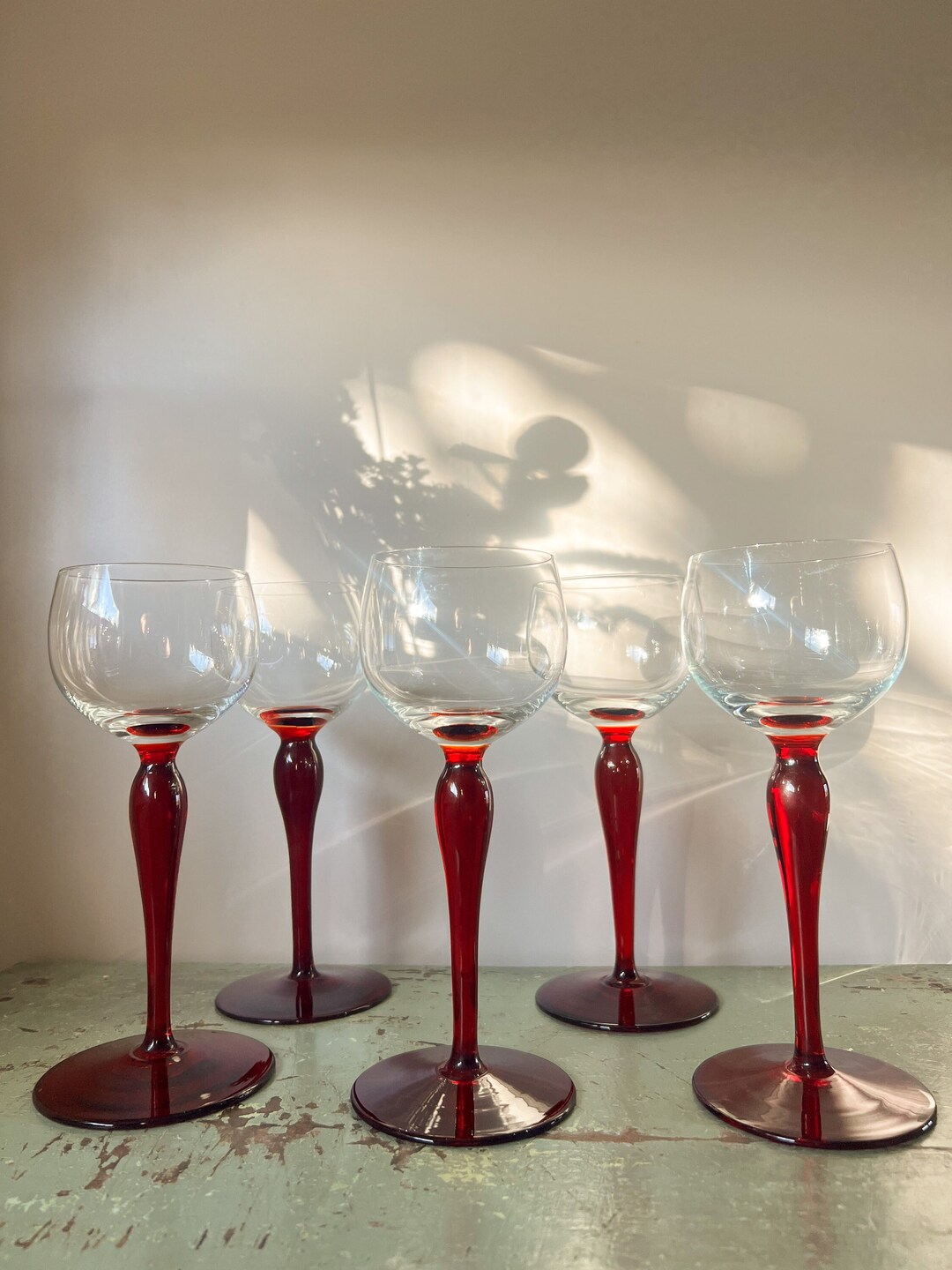 Vintage Handblown Ruby Red Hock Glasses Set of 5 - Etsy