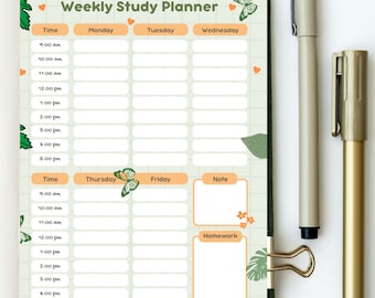 Study School University Planner Weekly Planner, Checklist, Schedule and ...
