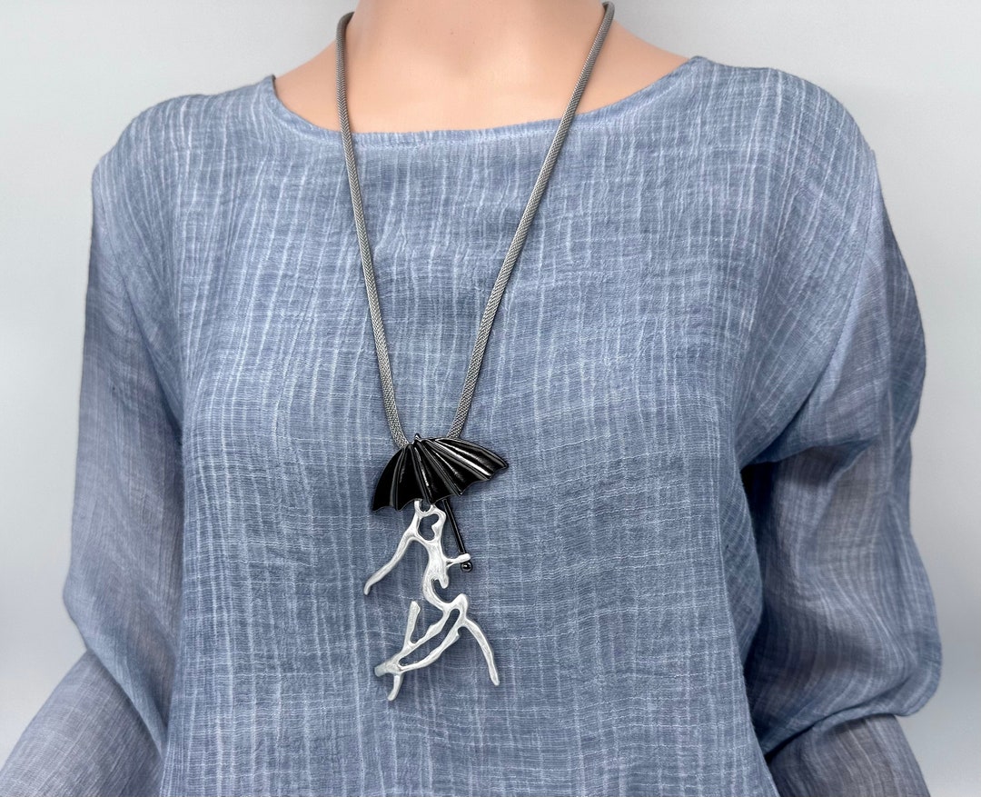 Funky Alloy Statement Necklace: Woman With Umbrella Pendant - Etsy
