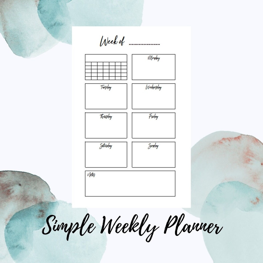 Simple Weekly Planner, Printable PDF Planner, Weekly Planner, Weekly ...