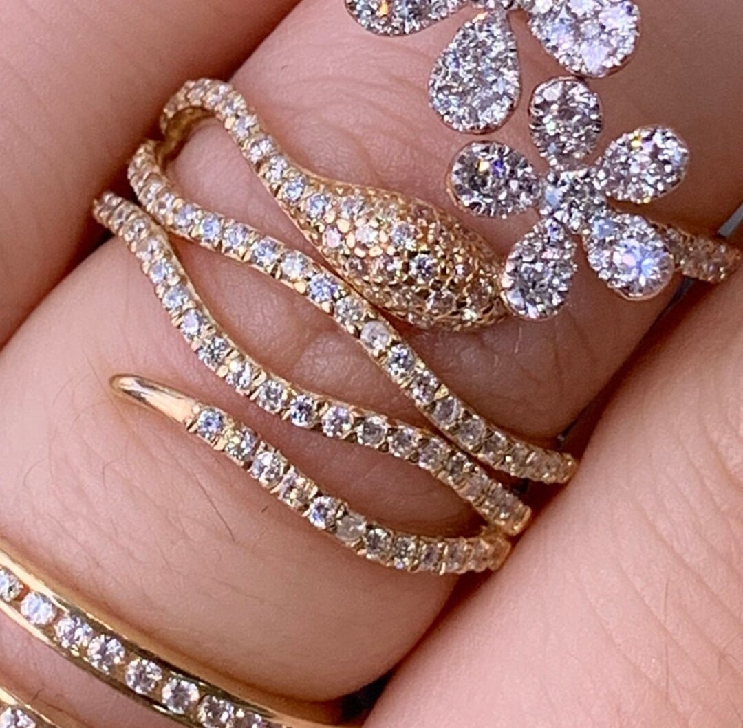 Snake Ring Set With Diamonds, Gold Snake Ring,18k Yellow Gold Snake ...
