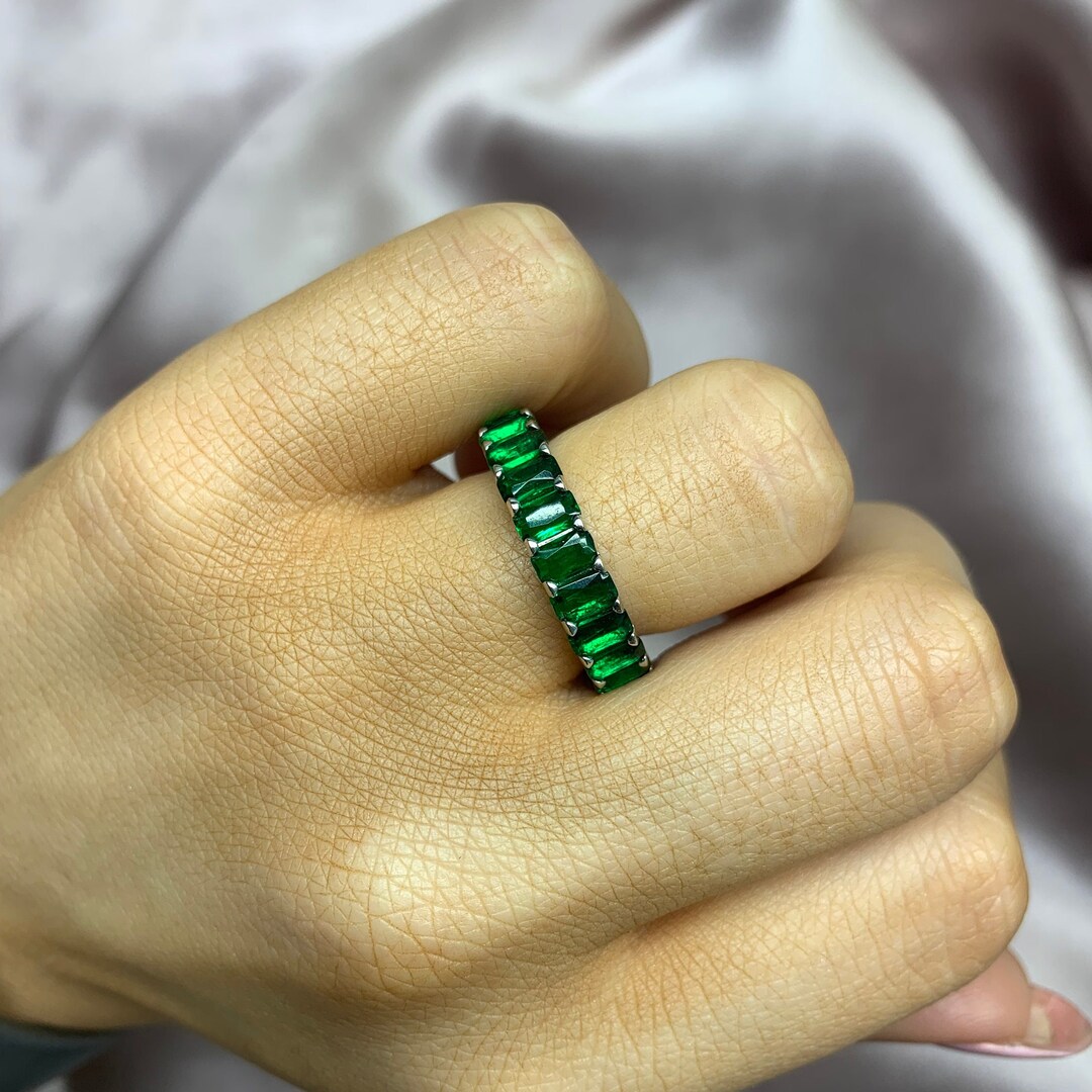 Stacking Green Emerald Eternity Ring, Eternity Band, Green Emerald Ring ...