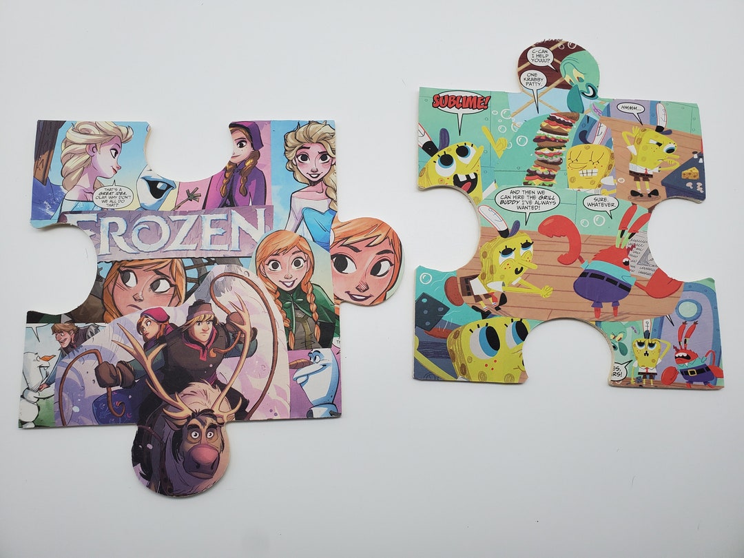 Custom Comic Book, Cartoon Character Set of 2 Wood Puzzle Piece Wall ...