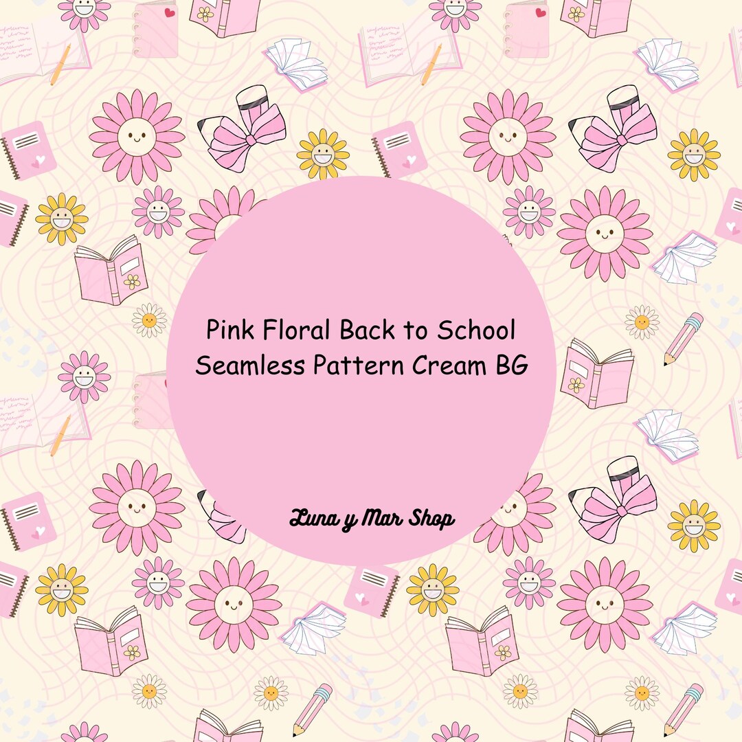 Pink Floral Back to School Pattern: Cream PNG Digital Paper (12x12in ...