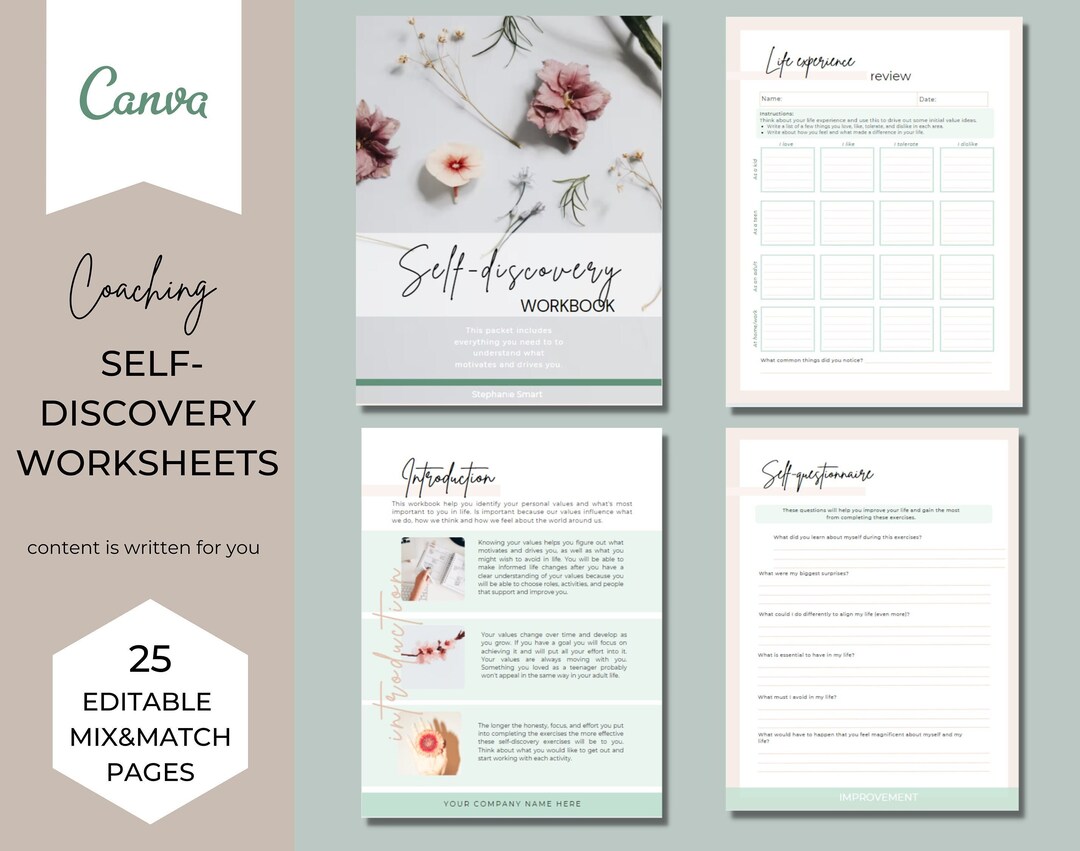 Self Discovery Worksheets Coaching Worksheets Coaching Workbook ...