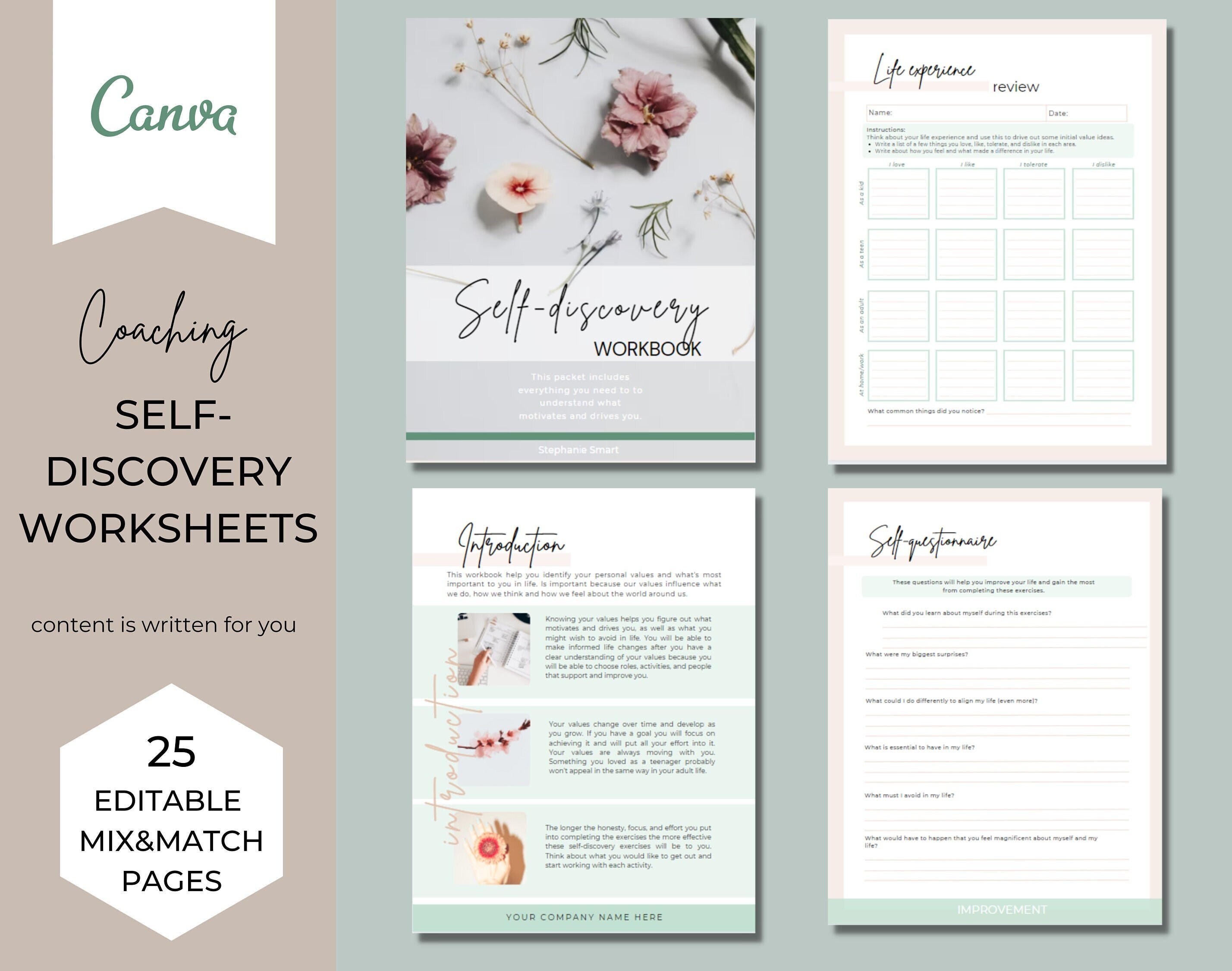 Self Discovery Worksheets Coaching Worksheets Coaching Workbook ...