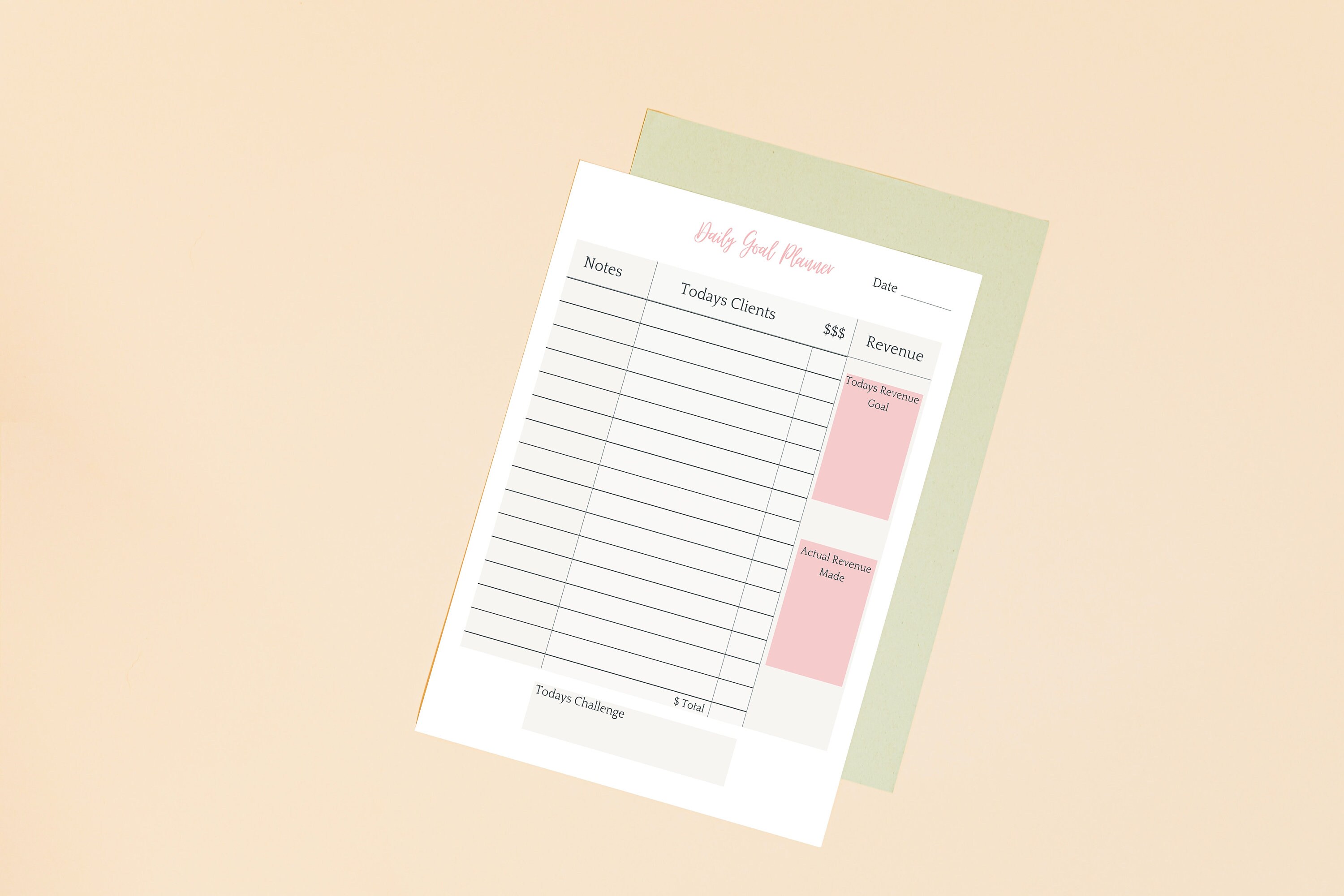 Daily Goal Planner Revenue Tracker Goal Sheet Solo Salon Professionals ...