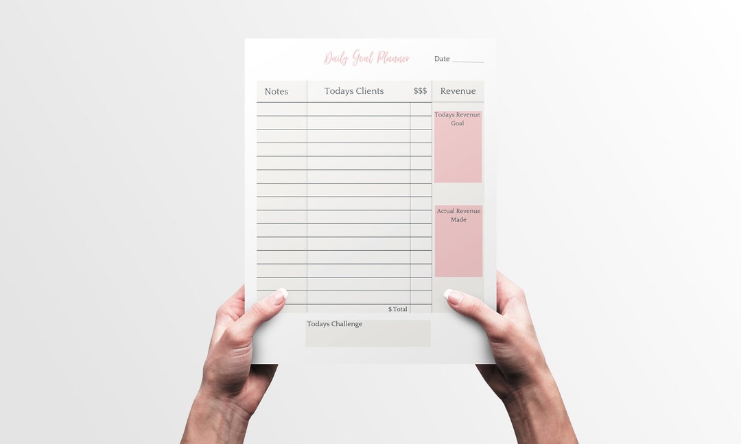Daily Goal Planner Revenue Tracker Goal Sheet Solo Salon Professionals ...