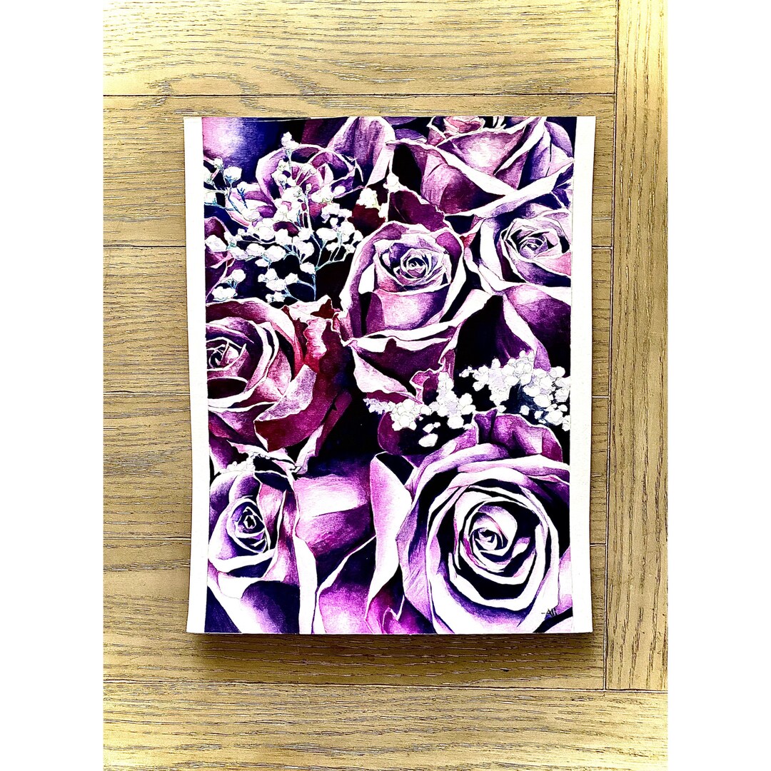 Purple Roses Artwork original Watercolor Painting, Flower Portrait ...